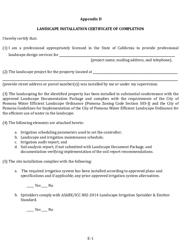 Fillable Online Appendix B: Certification of Landscape Design CERTIFICATION OF ... Fax Email ...