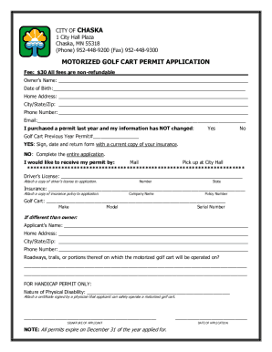 Fillable Online Motorized Golf Cart Permit Application Fax Email Print ...