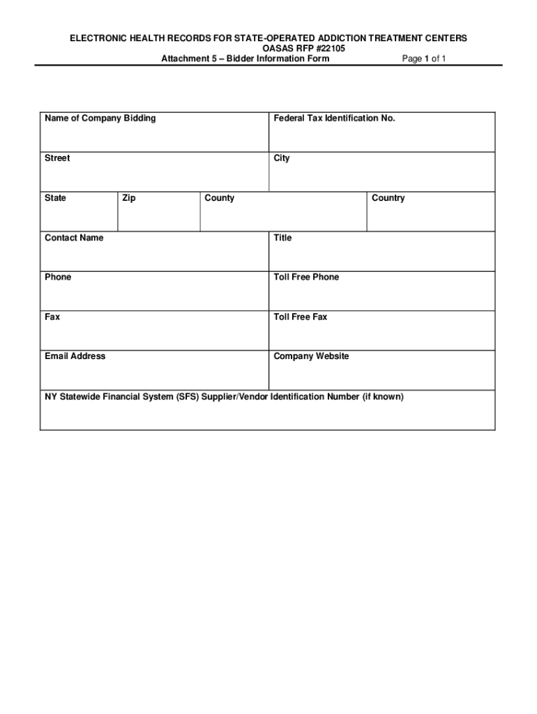 Fillable Online oasas ny Attachment 05 - Bidder Information Form Fax ...