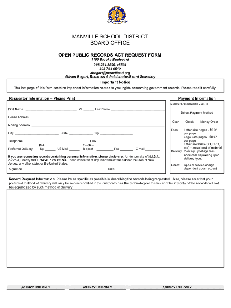 Fillable Online OPRA request form 2020 Fax Email Print - pdfFiller