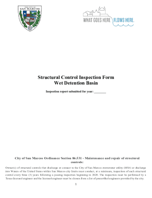 Fillable Online Structural Control Inspection Form Wet Detention Basin ...