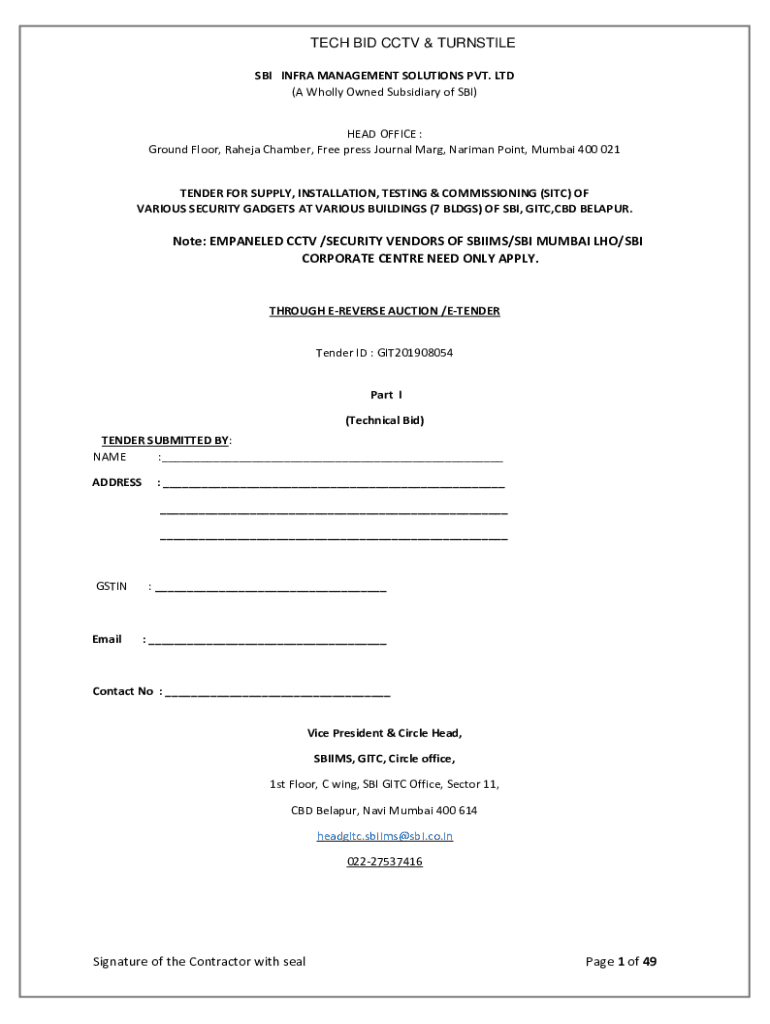 Fillable Online Fillable Online TECH BID CCTV & TURNSTILE Signature of the ... - SBI ... Fax ...