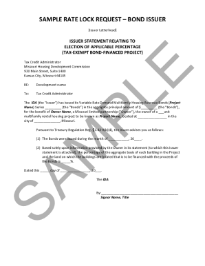 Fillable Online SAMPLE RATE LOCK REQUESTBOND ISSUER Fax Email Print ...