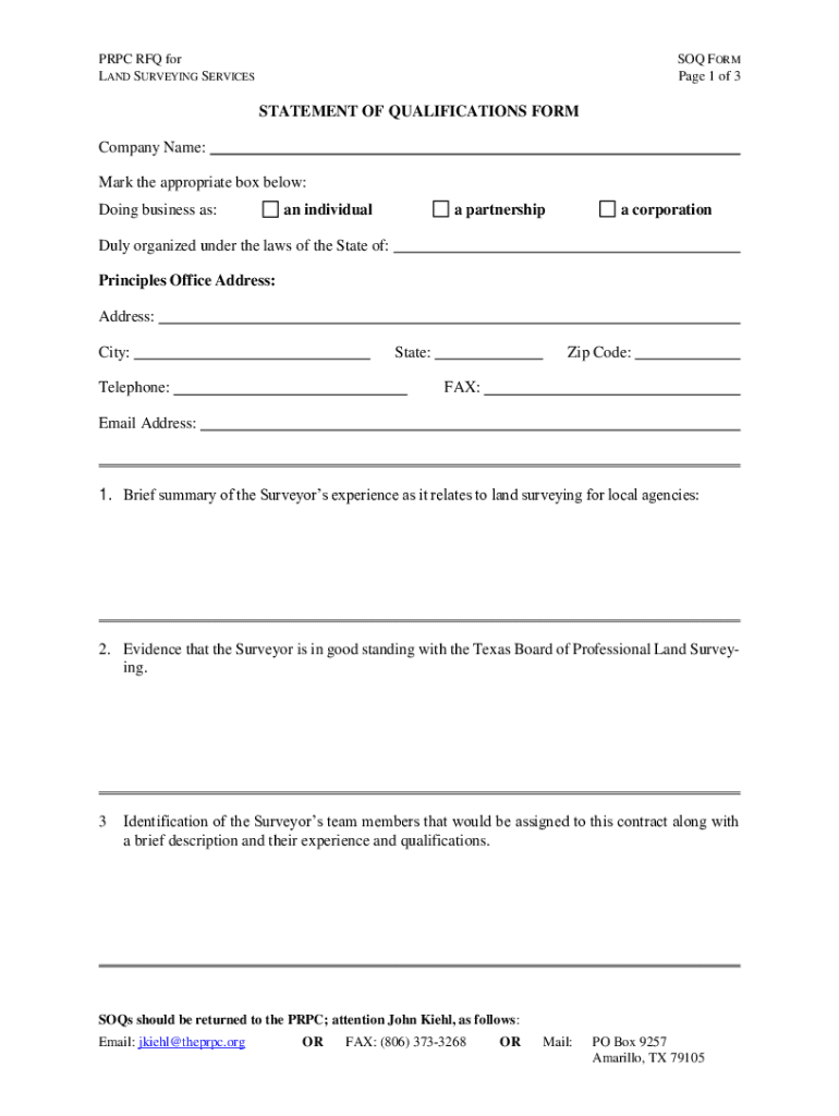 Fillable Online Request for Qualifications - As-Needed Land Surveying Services Fax Email Print ...