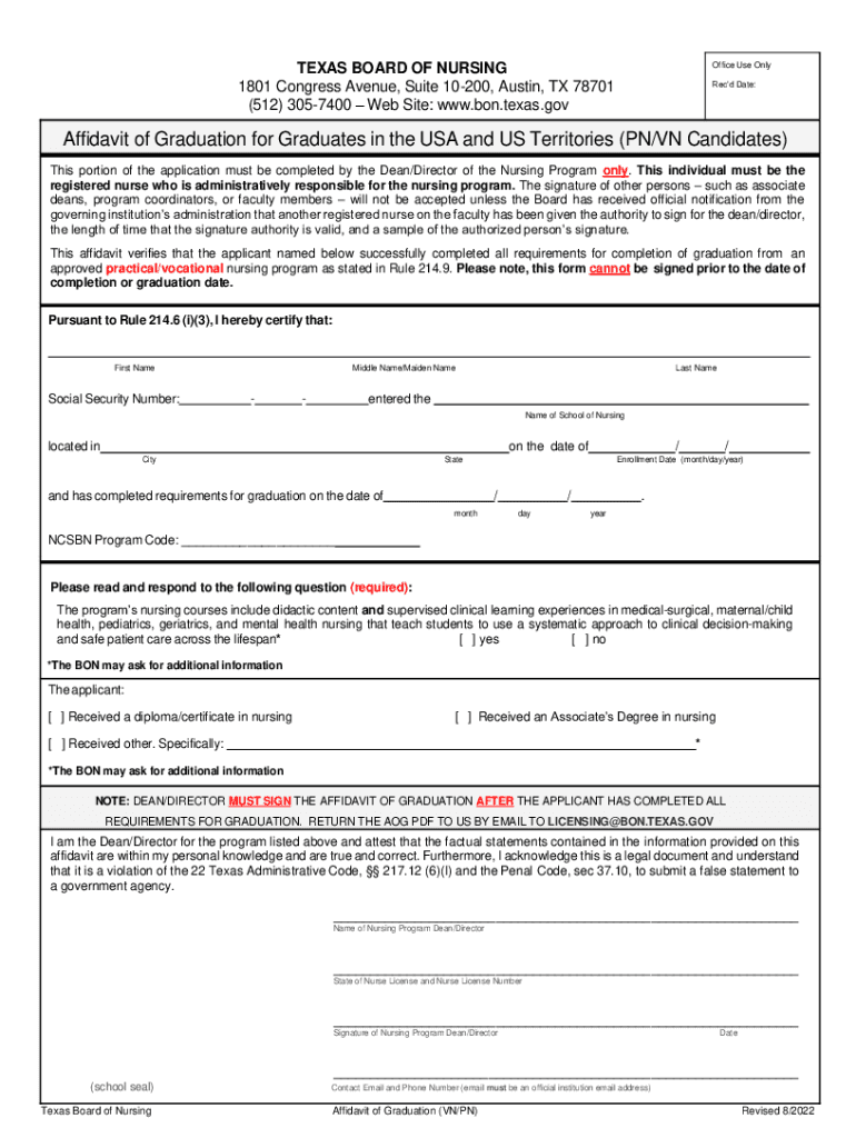 Fillable Online Affidavit of Graduation for Graduates in the USA and US ...