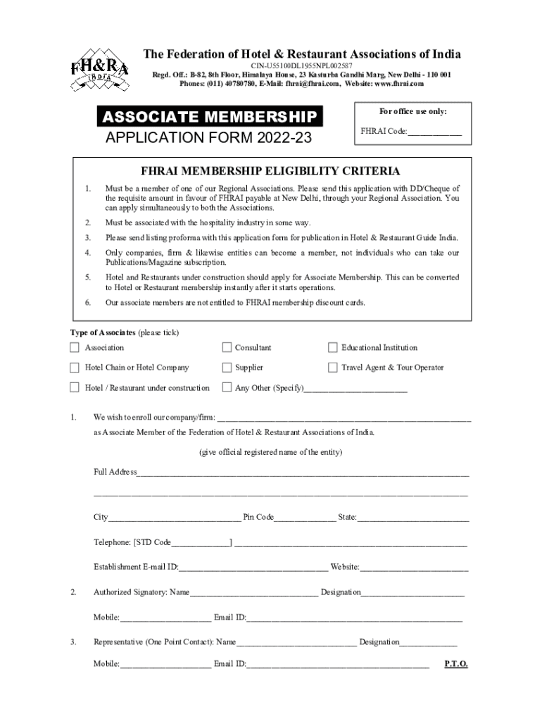 Fillable Online Associate Membership Application 2022-23 Fax Email ...