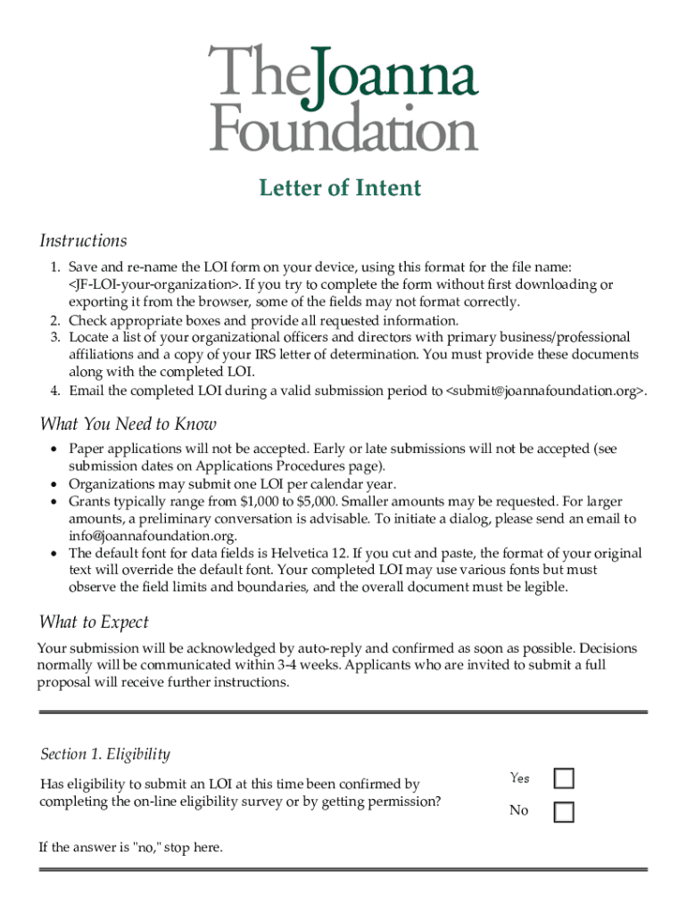 Fillable Online Letter of Intent (LOI) Form - Commodity Data (EEI) Fax ...