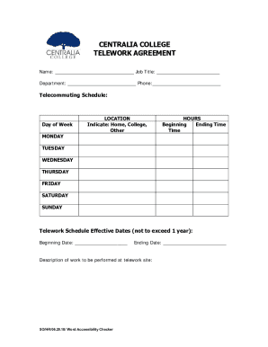 Fillable Online CENTRALIA COLLEGE TELEWORK AGREEMENT Fax Email Print ...