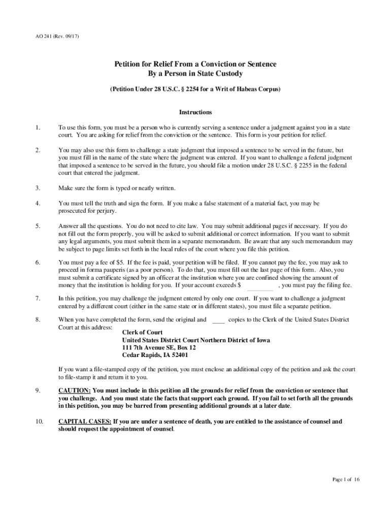 Fillable Online Petition for Relief from a Conviction Or Sentence by a ...