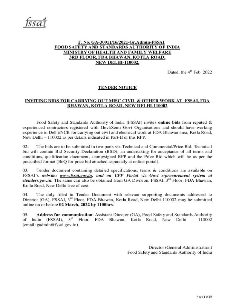 Fillable Online The Food Safety and Standards Authority of India (FSSAI ...