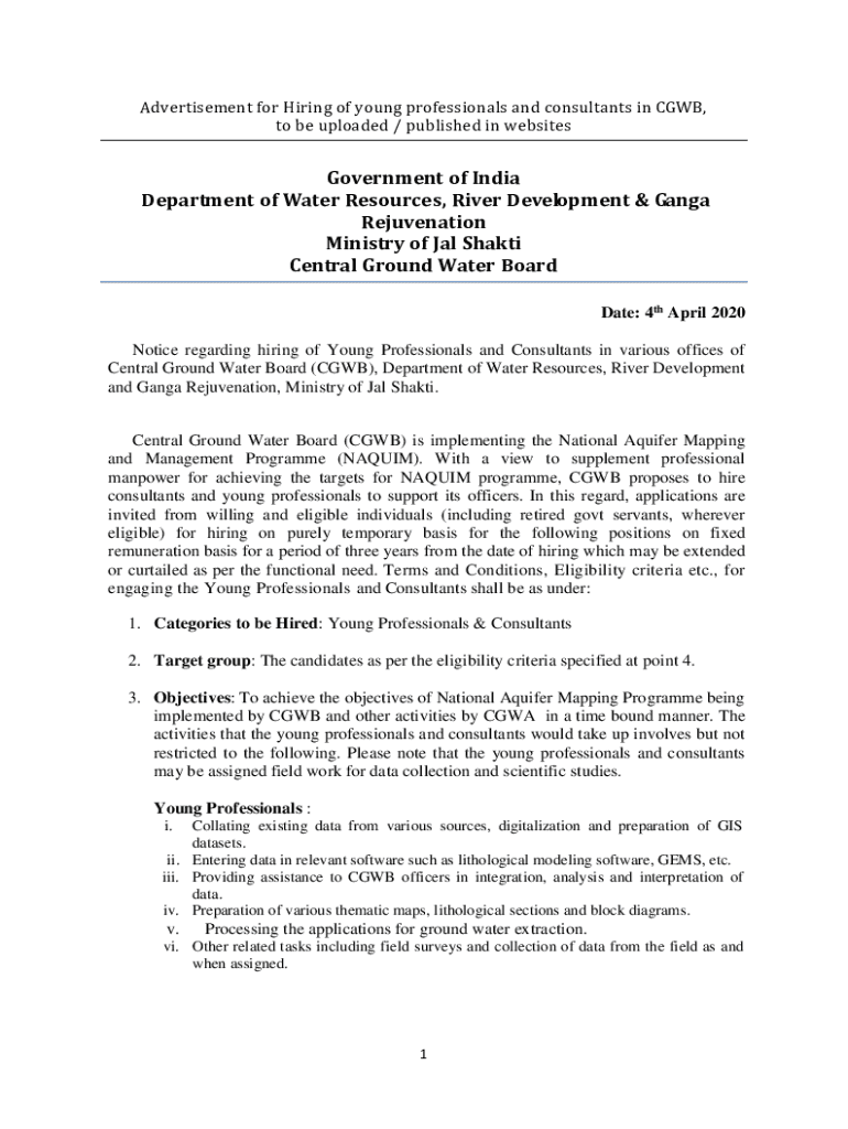 Fillable Online cgwb gov cgwb.gov.inVacancy-NoticeCentral Ground Water Board, Ministry of Water ...