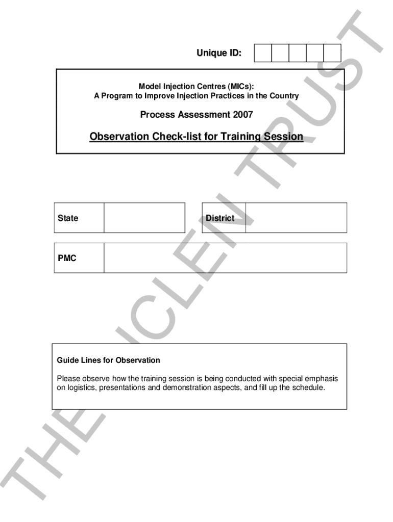 Fillable Online Observation Check-list for Training SessionInclen Fax ...