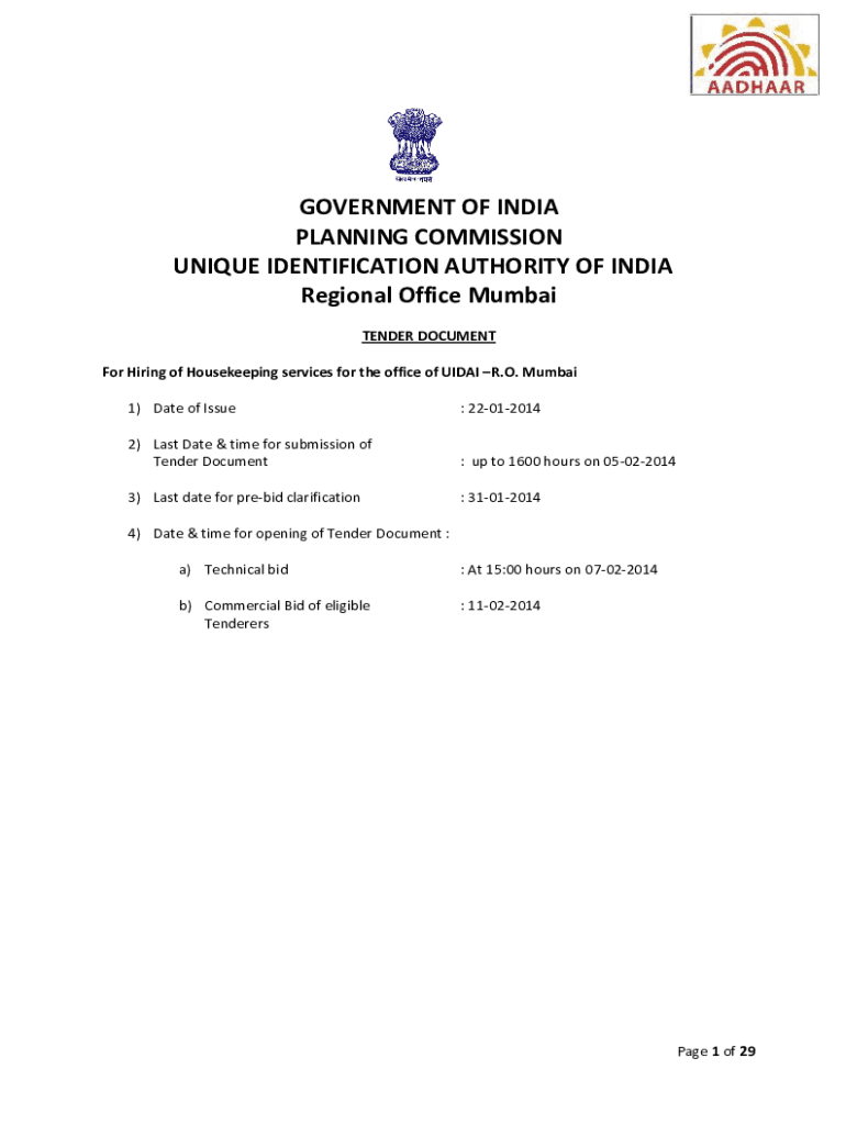 Fillable Online uidai.gov.inimagestendersGOVERNMENT OF INDIA PLANNING ...