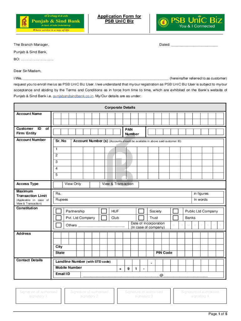 Fillable Online PSB Online Banking FormsBank Application FormPunjab ...