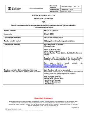 Fillable Online Document Invitation to Tender Identifier Effective Date ...
