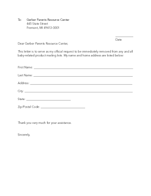 Fillable Online Gerber sample letter Fax Email Print - pdfFiller