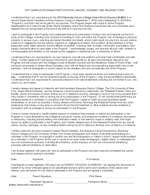 Fillable Online OFF-CAMPUS PROGRAM PARTICIPATION, WAIVER, CONSENT AND ...