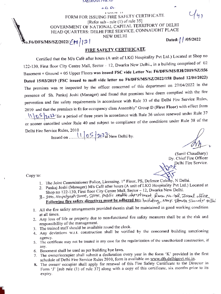 Fillable Online it delhigovt nic FORM ISSUING FIRE SAFETY CERTIFICATE ...