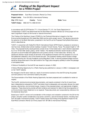 Fillable Online ftp txdot Finding of No Significant Impact - for a FHWA ...