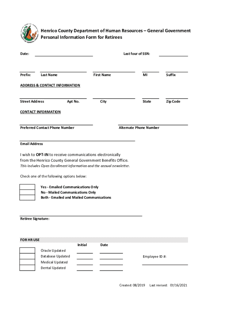Fillable Online Personal Information Form for Retirees 07162021.xlsx ...