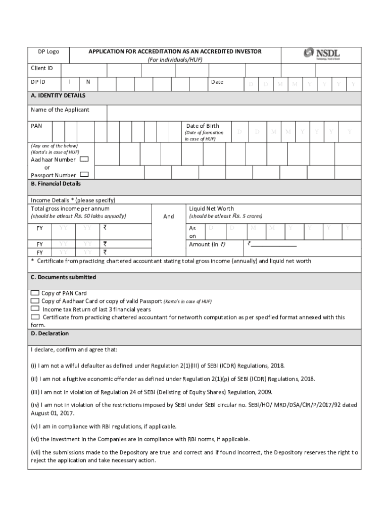Fillable Online DP Logo APPLICATION FOR ACCREDITATION AS AN ACCREDITED INVESTOR (For ... Fax ...