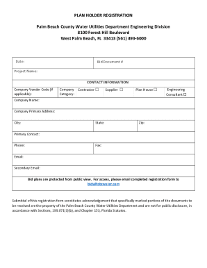 Fillable Online discover.pbcgov.orgwaterutilitiesPDFPLAN HOLDER REGISTRATION Palm Beach County ...