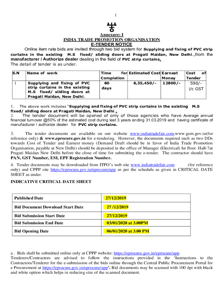 Fillable Online 1 Annexure: I E-TENDER NOTICE Online item rate bids are ...
