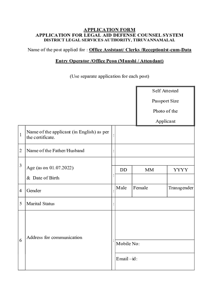 Fillable Online Application Form for Office Assistants,Clerks ...