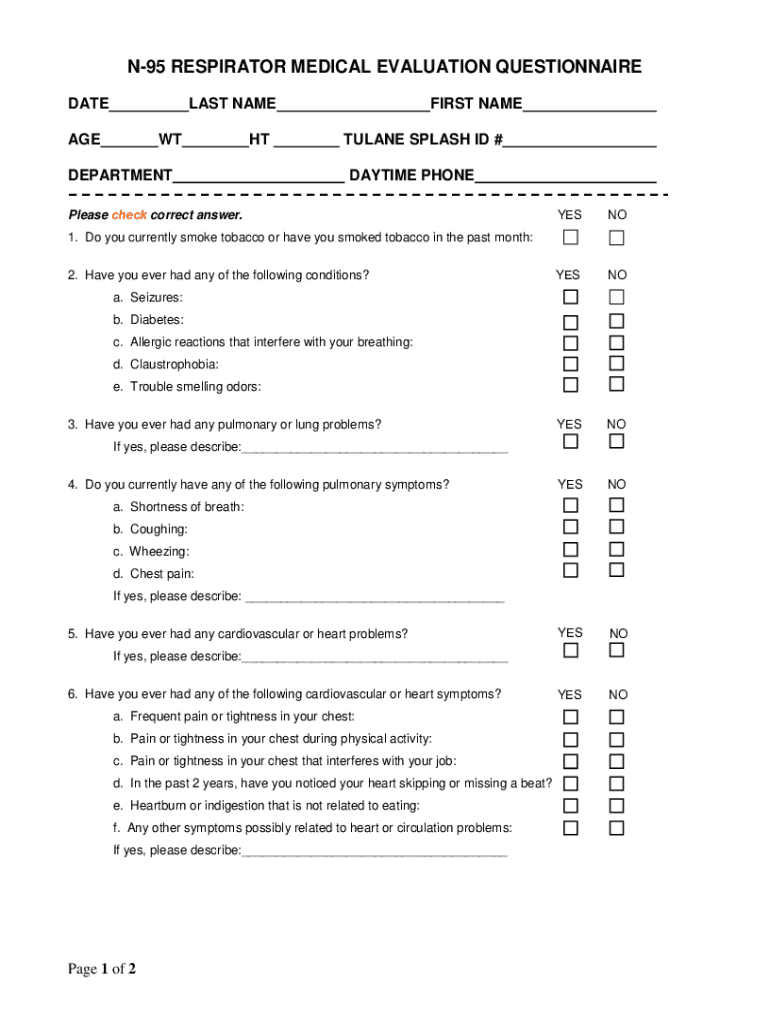 Fillable Online RESPIRATOR MEDICAL EVALUATION QUESTIONNAIRE Fax Email ...