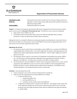 Fillable Online Procurement procedures and forms - University of ...