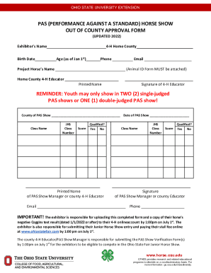 Fillable Online PAS (PERFORMANCE AGAINST A STANDARD) HORSE SHOW OUT OF ...