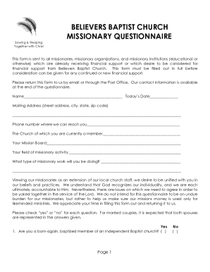 Fillable Online A Church Questionnaire for Supported Missionaries ...