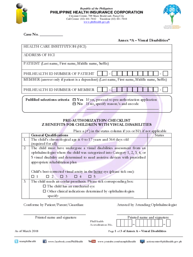 Fillable Online Visual Disabilities Annex A Pre-Authorization Checklist 031218.docx Fax Email ...