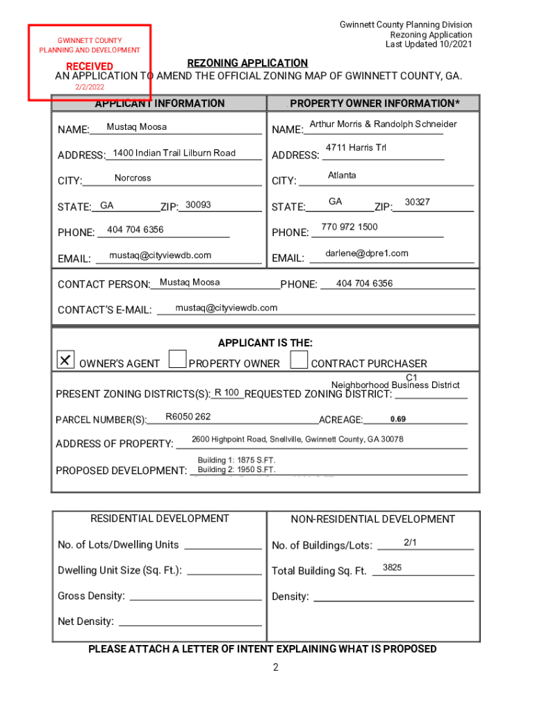 Fillable Online Rezoning Application ( Pdf ) - Gwinnett County , Ga ...