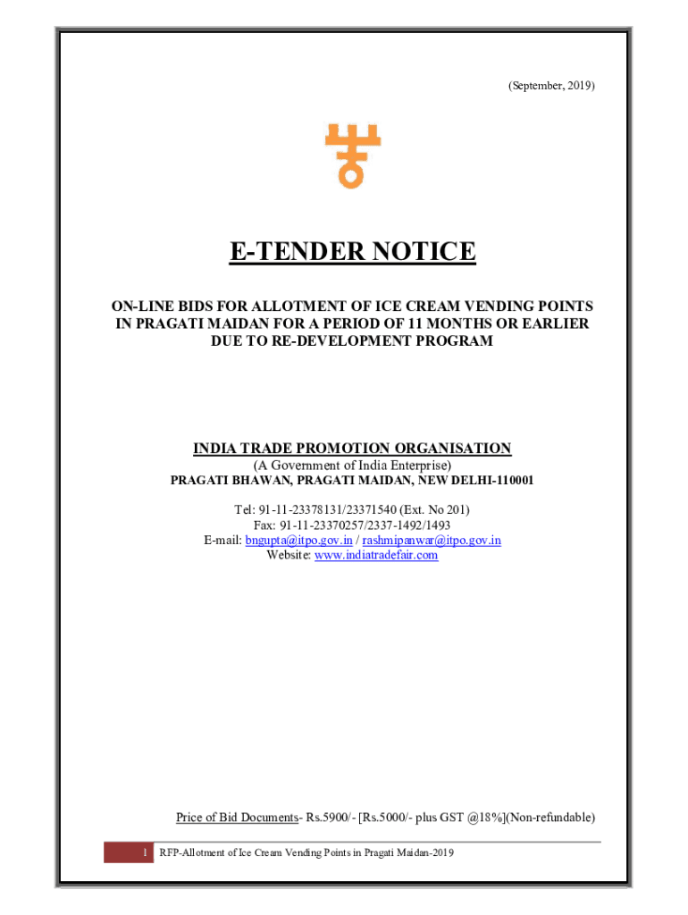 Fillable Online tender for Allotment Of Ice Cream Vending Points I ...
