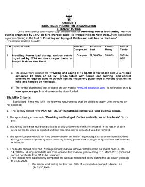 Fillable Online INDIA TRADE PROMOTION ORGANISATION E-TENDER NOTICE Annexure: I Fax Email Print ...