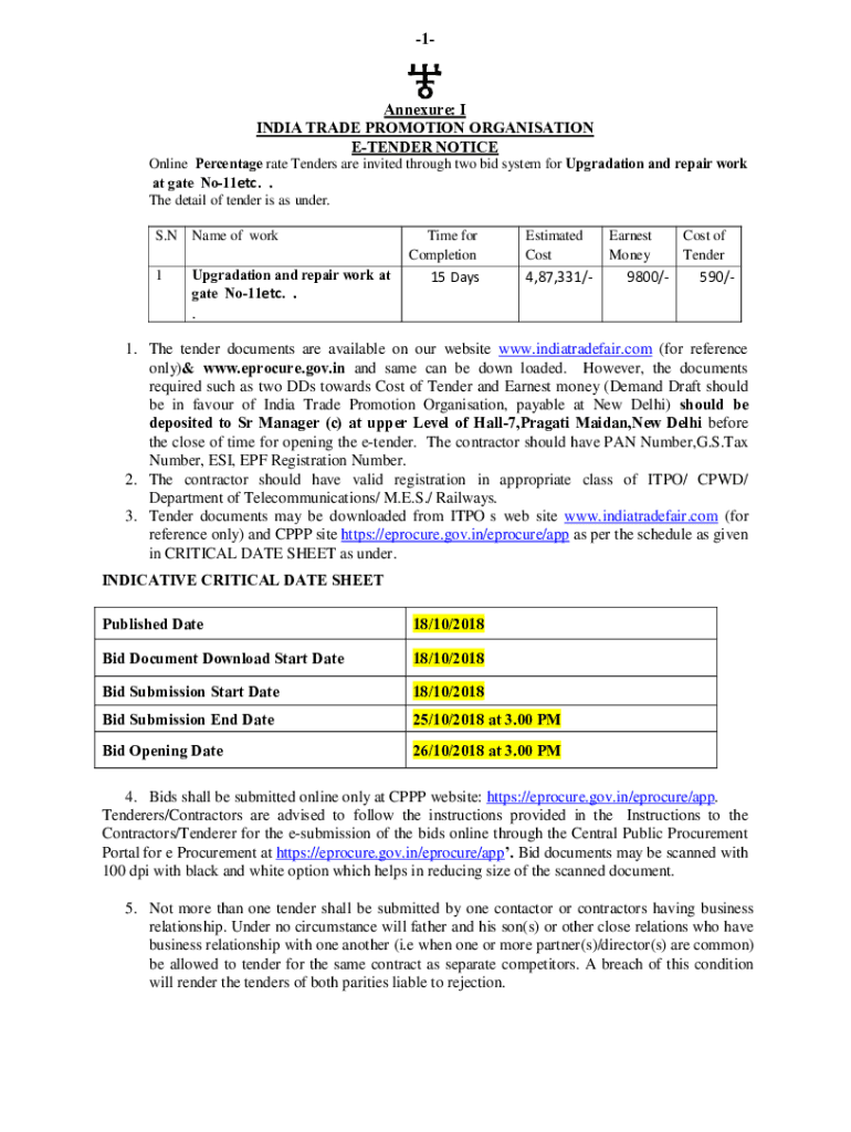 Fillable Online tender upgradation gate Fax Email Print - pdfFiller