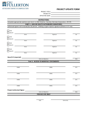 Fillable Online PROJECT UPDATE FORM - California State University ...