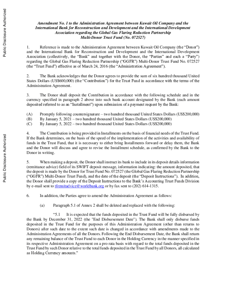 Fillable Online documents1.worldbank.org curated ruAmendment No. 1 to ...