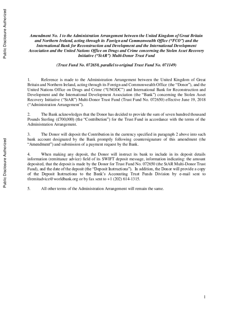 Fillable Online documents.worldbank.orgcuratedenAmendment No. 1 to the ...