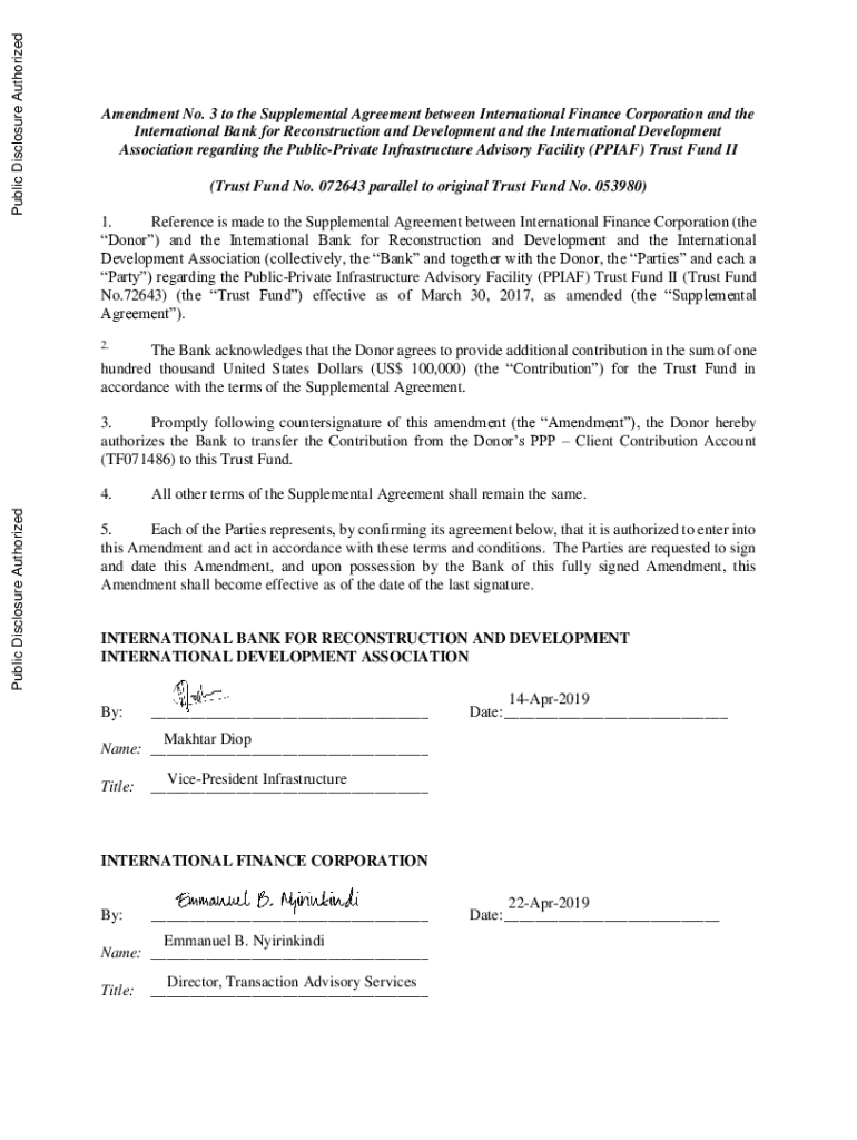 Fillable Online documents.worldbank.org en publicationOfficial Documents- Amendment No. 3 with ...