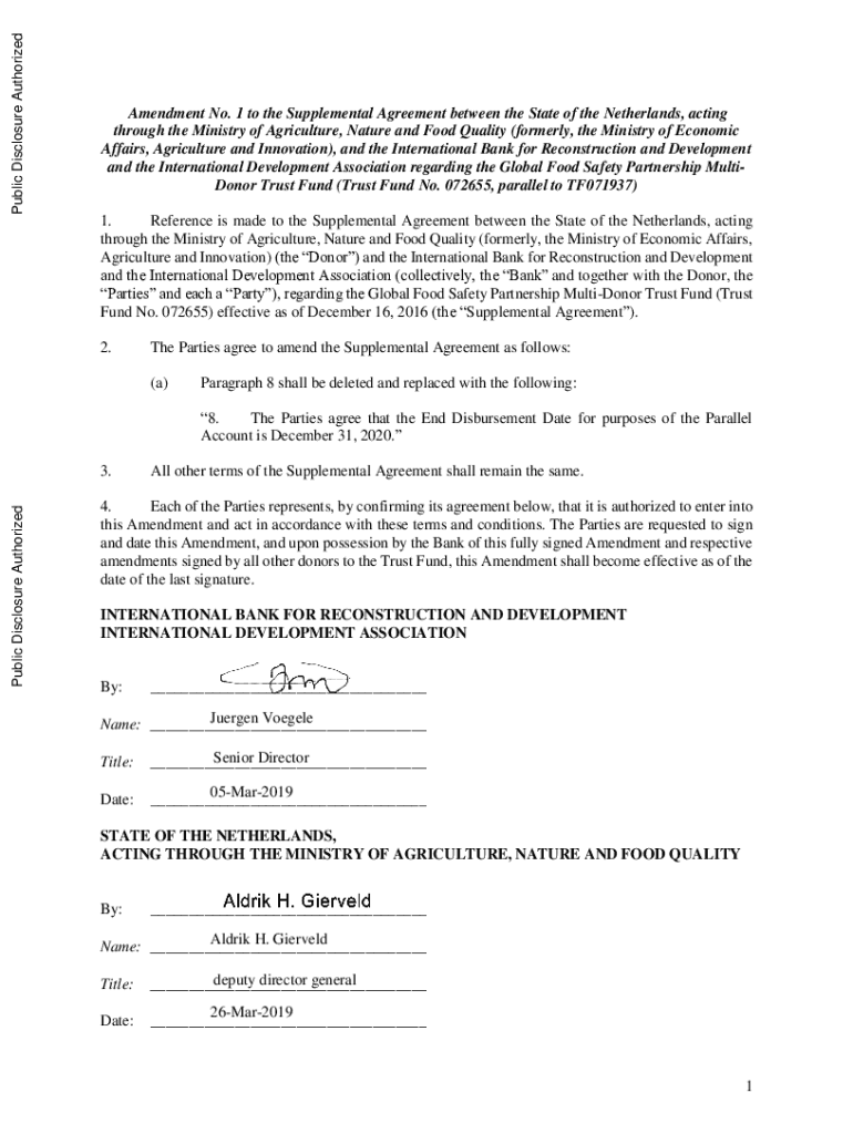 Fillable Online documents.worldbank.org en publicationOfficial Documents- Amendment No. 1 to the ...