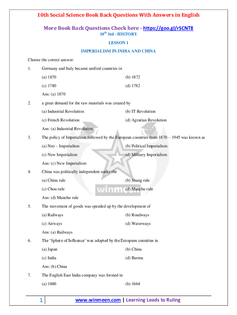 Fillable Online Class 10th Social Science Book Back Questions in Tamil ...