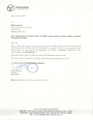 Fillable Online DRAFT LETTER OF OFFER (DLOF) THIS DOCUMENT IS ...