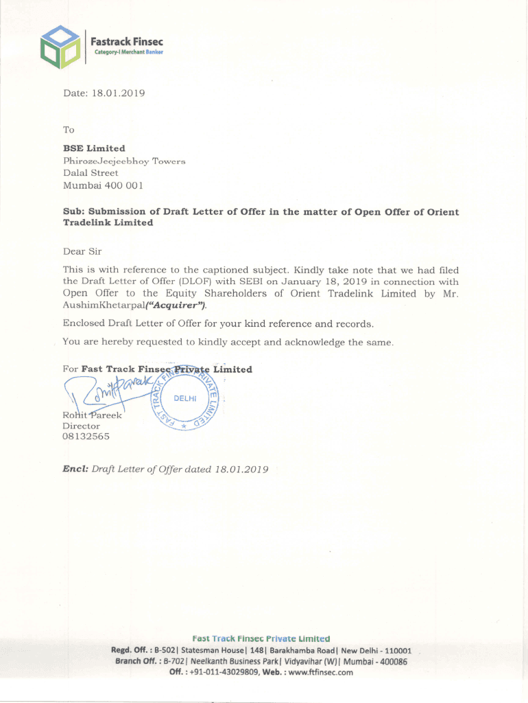 Fillable Online DRAFT LETTER OF OFFER (DLOF) THIS DOCUMENT IS ...