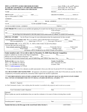 Fillable Online 2021 la county 4-h record book id form - UC ANR Fax ...