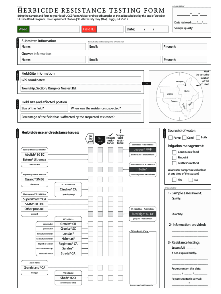Fillable Online rice ucanr Herbicide Resistance Testing Form Fax Email ...