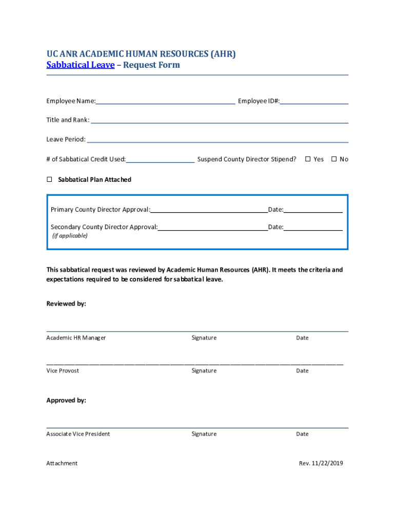 Fillable Online Sabbatical Leave Request Form - UC ANR Fax Email Print ...