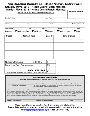 Fillable Online San Joaquin County 4-H Horse Show - Entry Form Fax ...