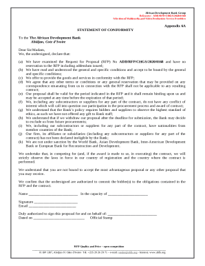 BID QUESTIONNAIRE Appendix 6A STATEMENT OF CONITY Sample Clauses ...